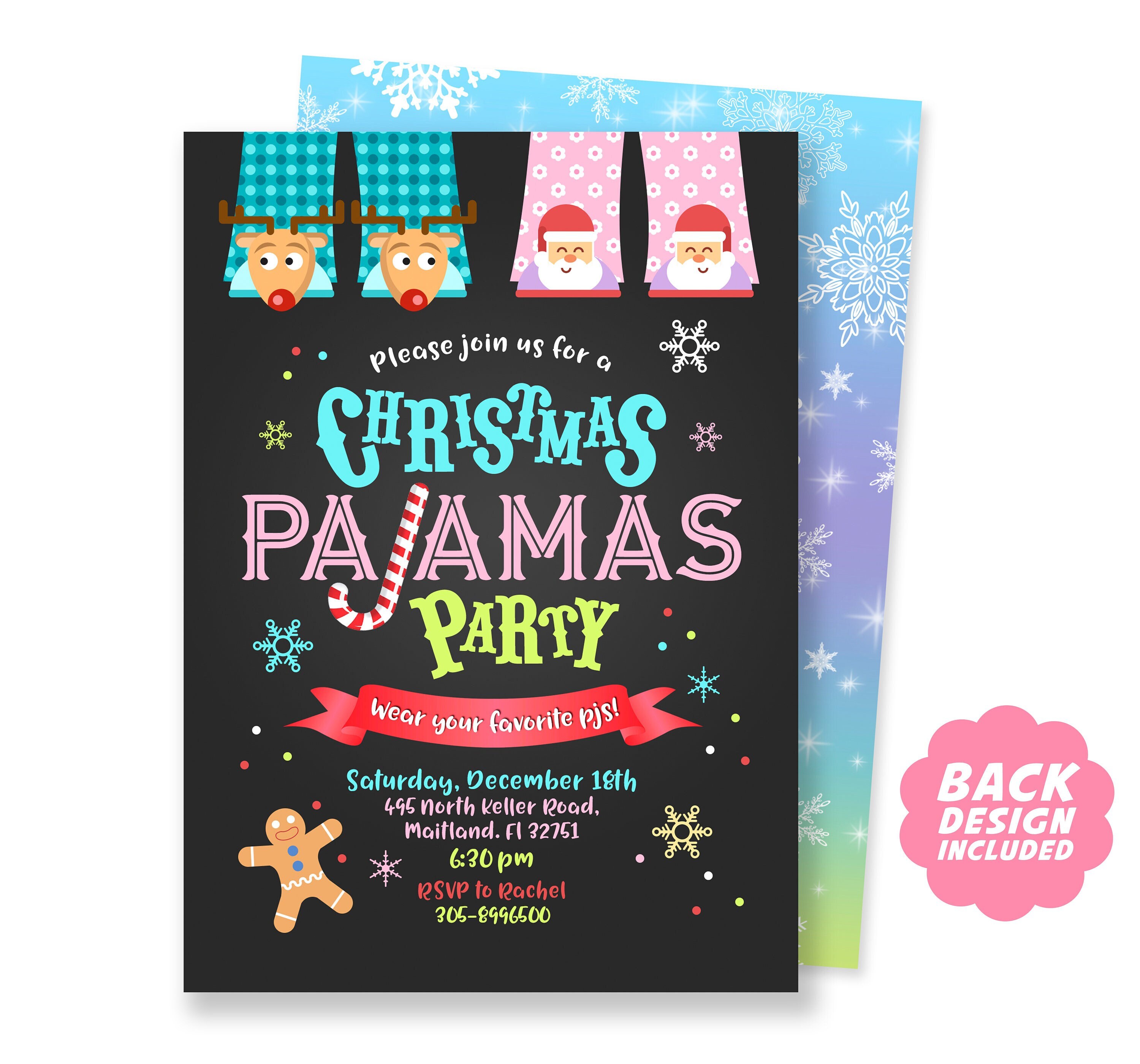 Christmas Pajamas Party Invitation, Printable Invite, Slumber Party ...