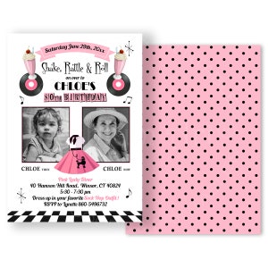 50's Sock Hop Invitation, Digital Then and Now Birthday Invitation ...