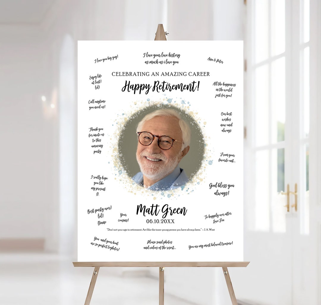 Retirement Guest Book Alternative, Printable Photo Signature Poster ...