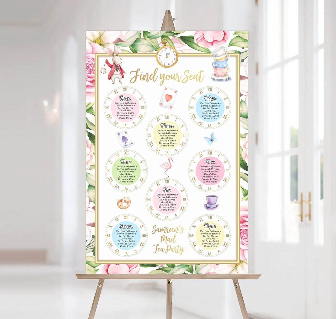 Alice in Wonderland Party Seating Chart, Personalized Table Plan for ...