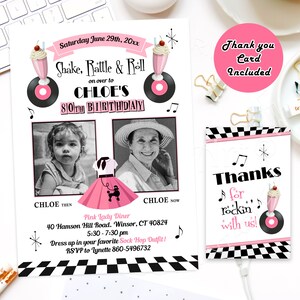 50's Sock Hop Invitation, Digital Then and Now Birthday Invitation ...
