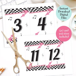 50s Sock Hop Table Numbers, Instant Download, Printable Table Numbers 1 ...
