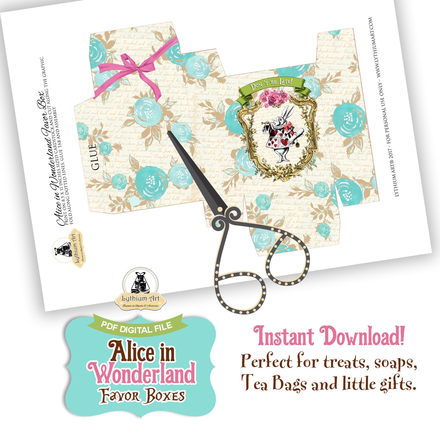 Alice in Wonderland Box Bundle, Printable Treat Favor Boxes for Tea ...