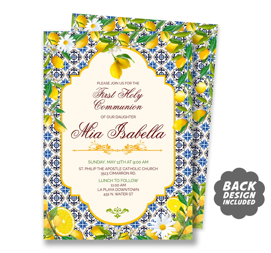 Mediterranean Lemon First Holy Communion Invite, Tuscan Printable ...
