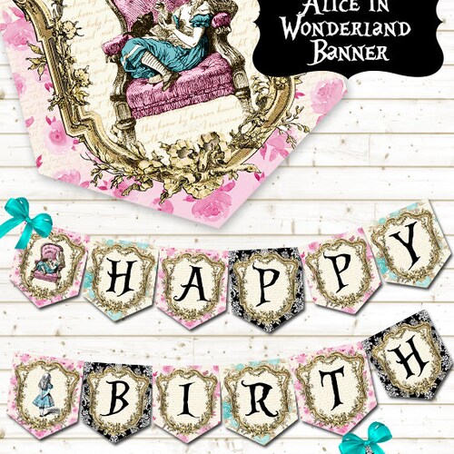 Alice in Wonderland Bunting Time for Tea Banner Tea Party - Etsy