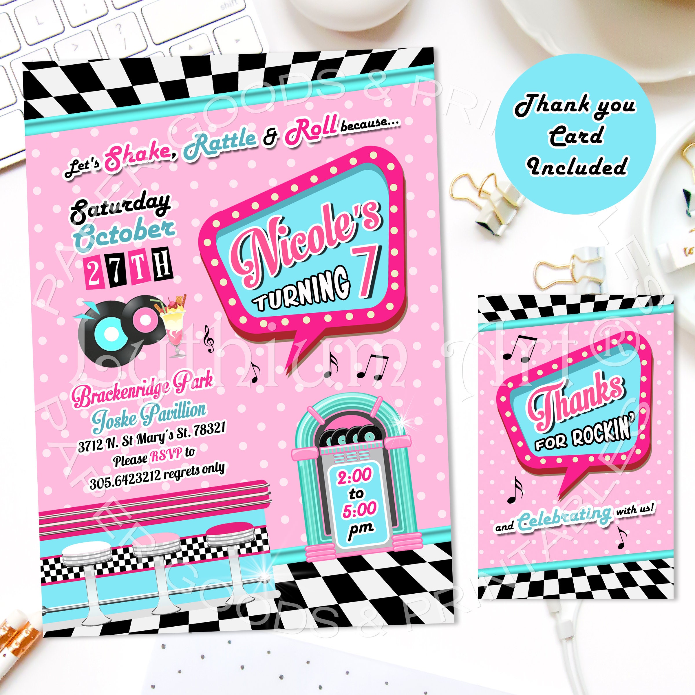 50's Sock Hop Invitation Printable File Thank You Card - Etsy