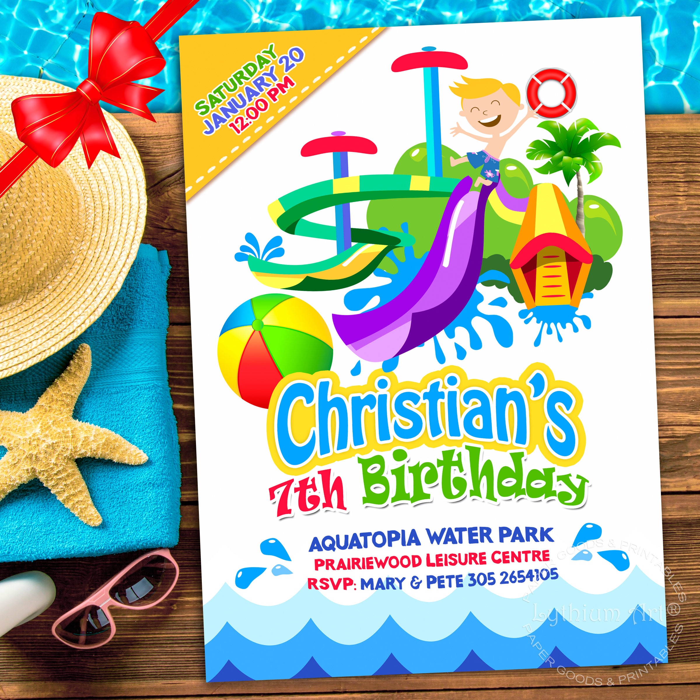 WATERPARK Party Invitation Water Slide Invitation Water Park | Etsy