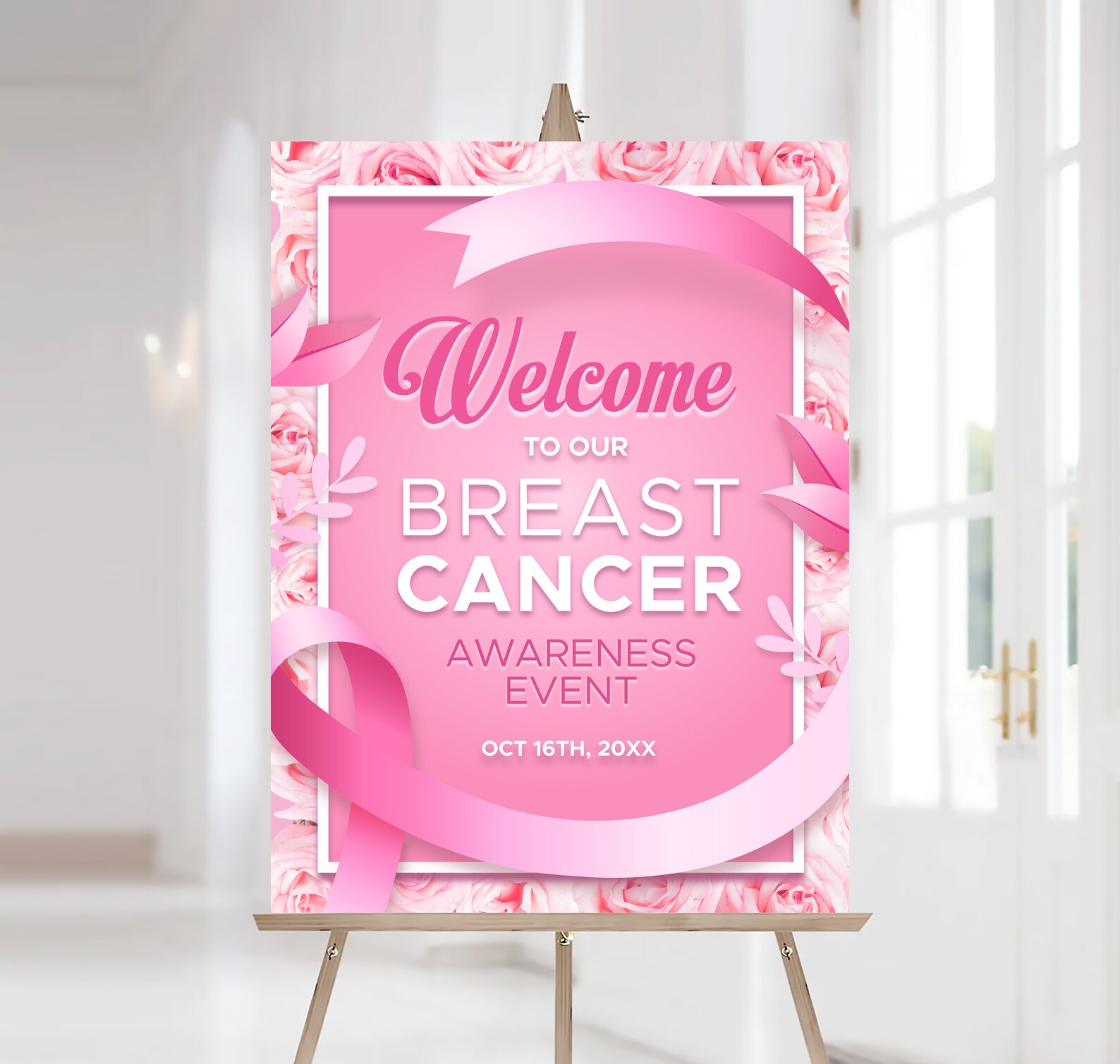 Breast Cancer Awareness Bottle Labels, Printable Pink Floral Bra ...