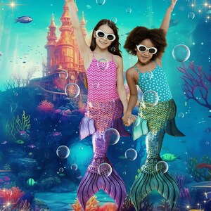 Custom Two Mermaids Portrait From Photo, Digital Best Friends Photo ...