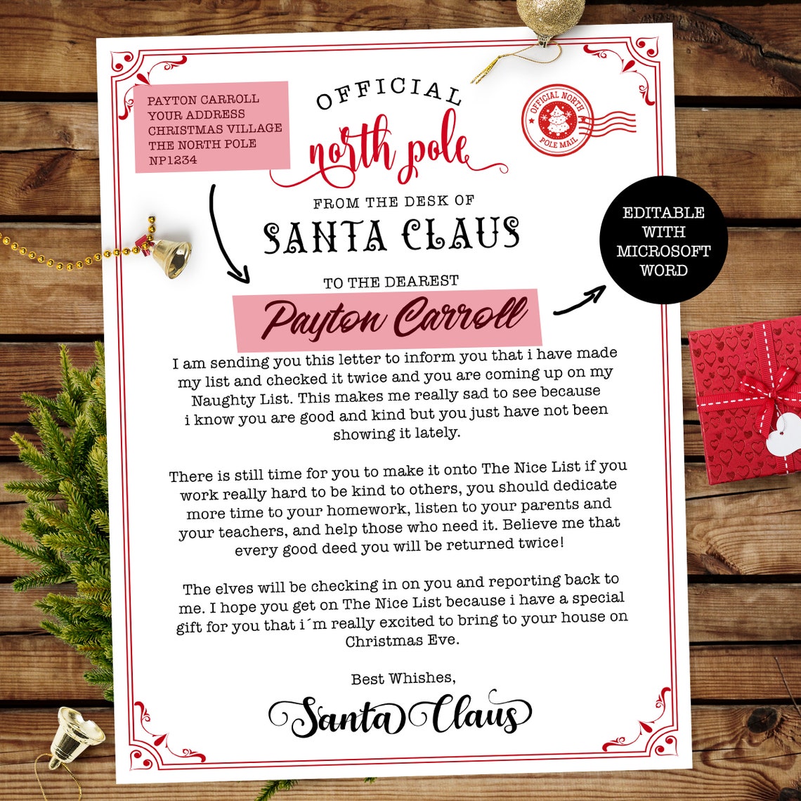 Editable Santa Letter and Naughty List Certificate Instant - Etsy