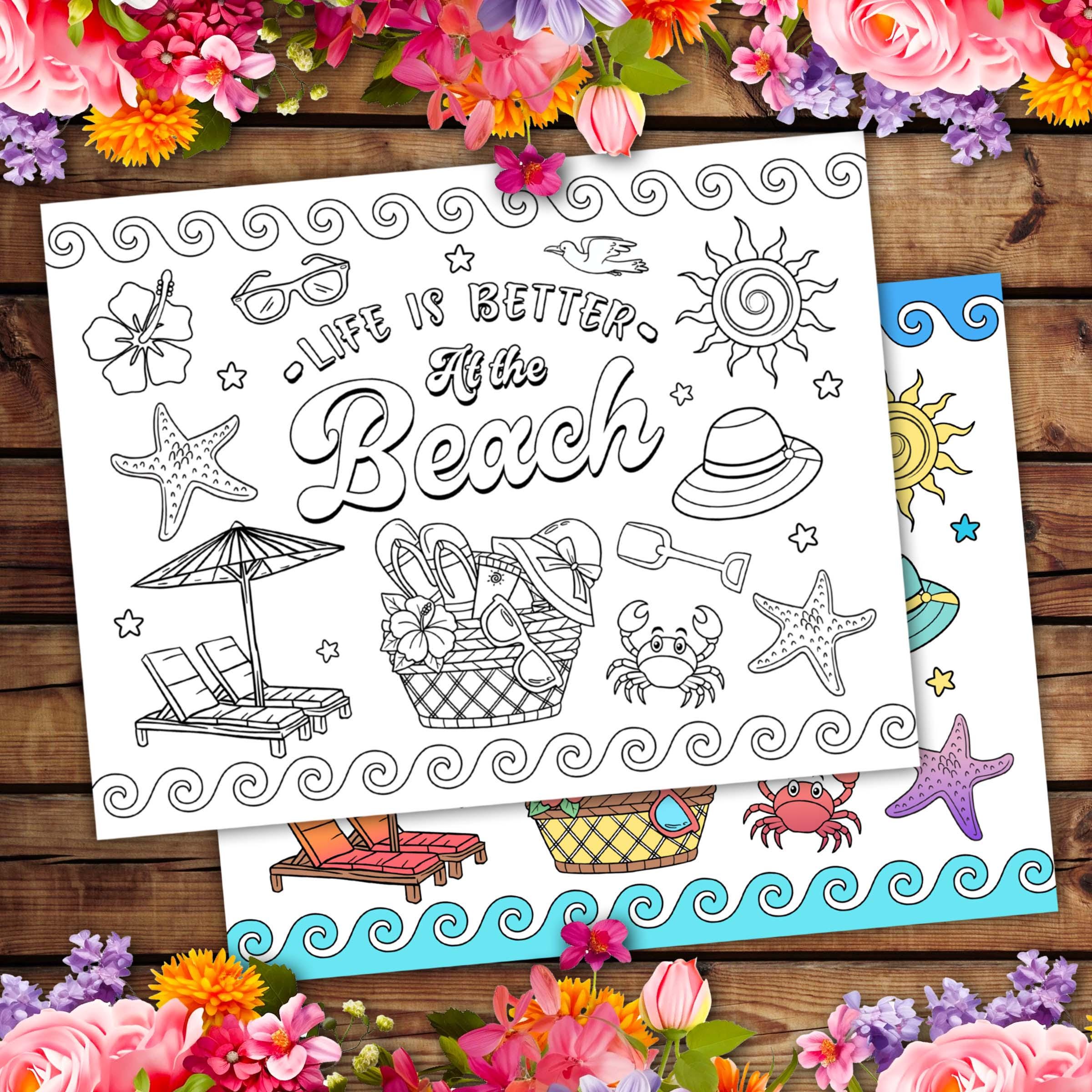 Summer Coloring Page for Kids, Printable Beach Activity Sheet, Instant ...