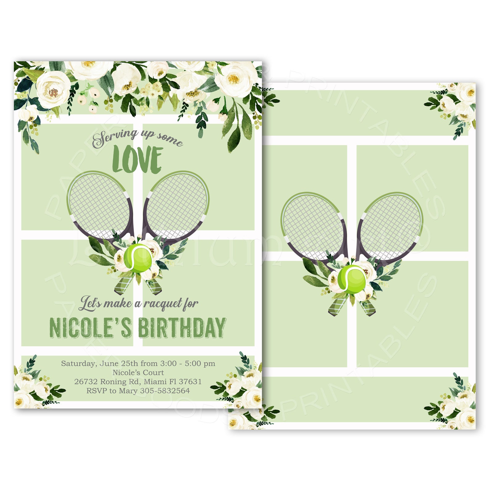 Tennis Birthday Invitation, Printable and Personalized Tennis Ball ...