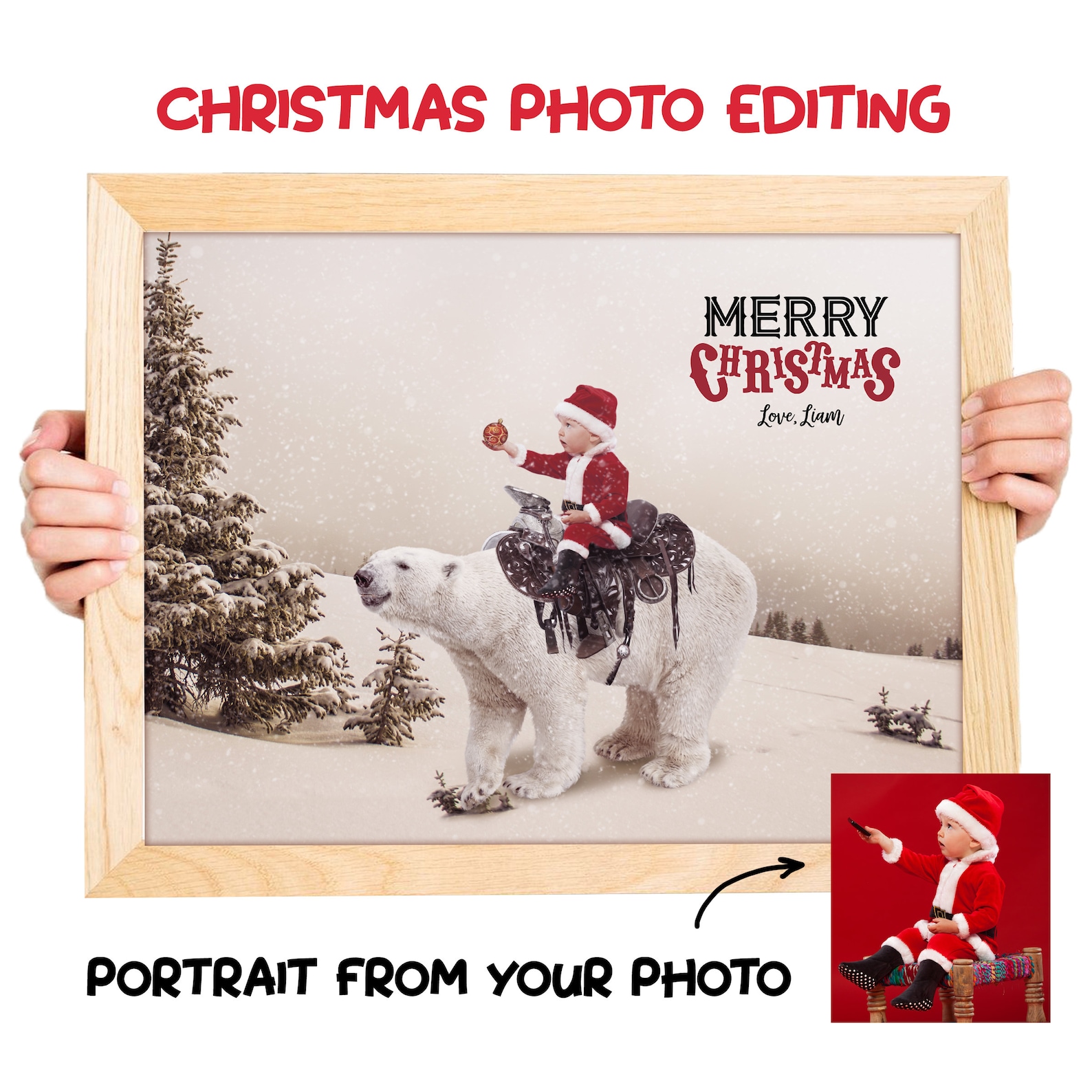Christmas Custom Portrait From Photo Digital Christmas Scene - Etsy