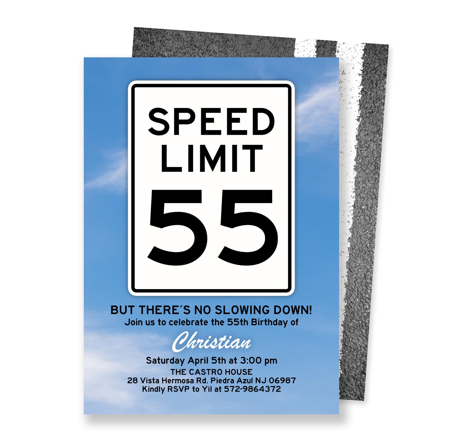55th Birthday Invitation, Speed Limit 55, Adult Party Personalized and ...