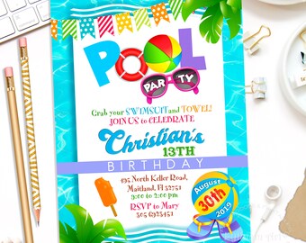 End of School Pool Party Invitation, End of School Bash, Summer Party ...