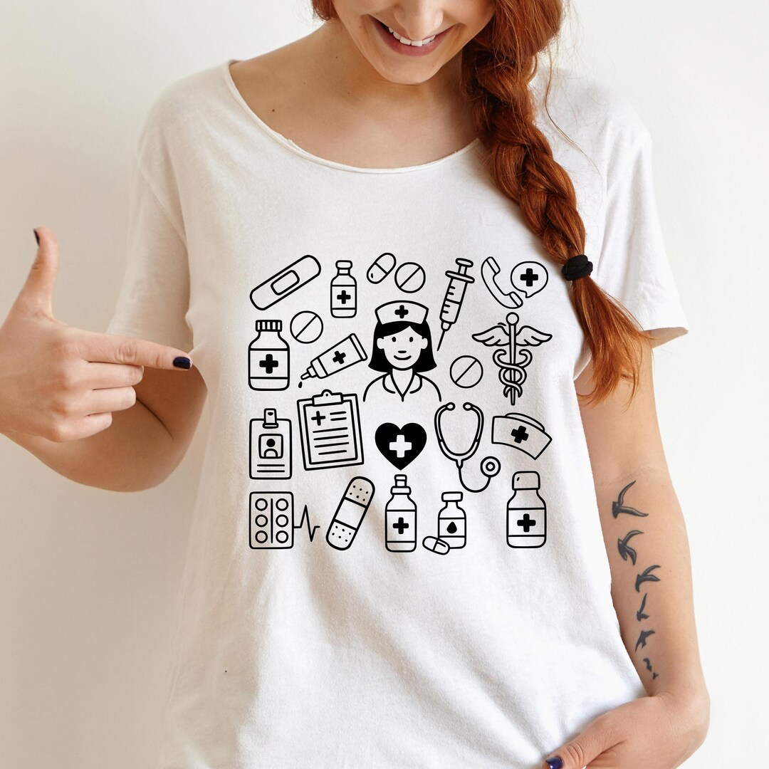 Nurse Doodle PNG SVG Clipart Bundle, 20 Medical Black and White ...