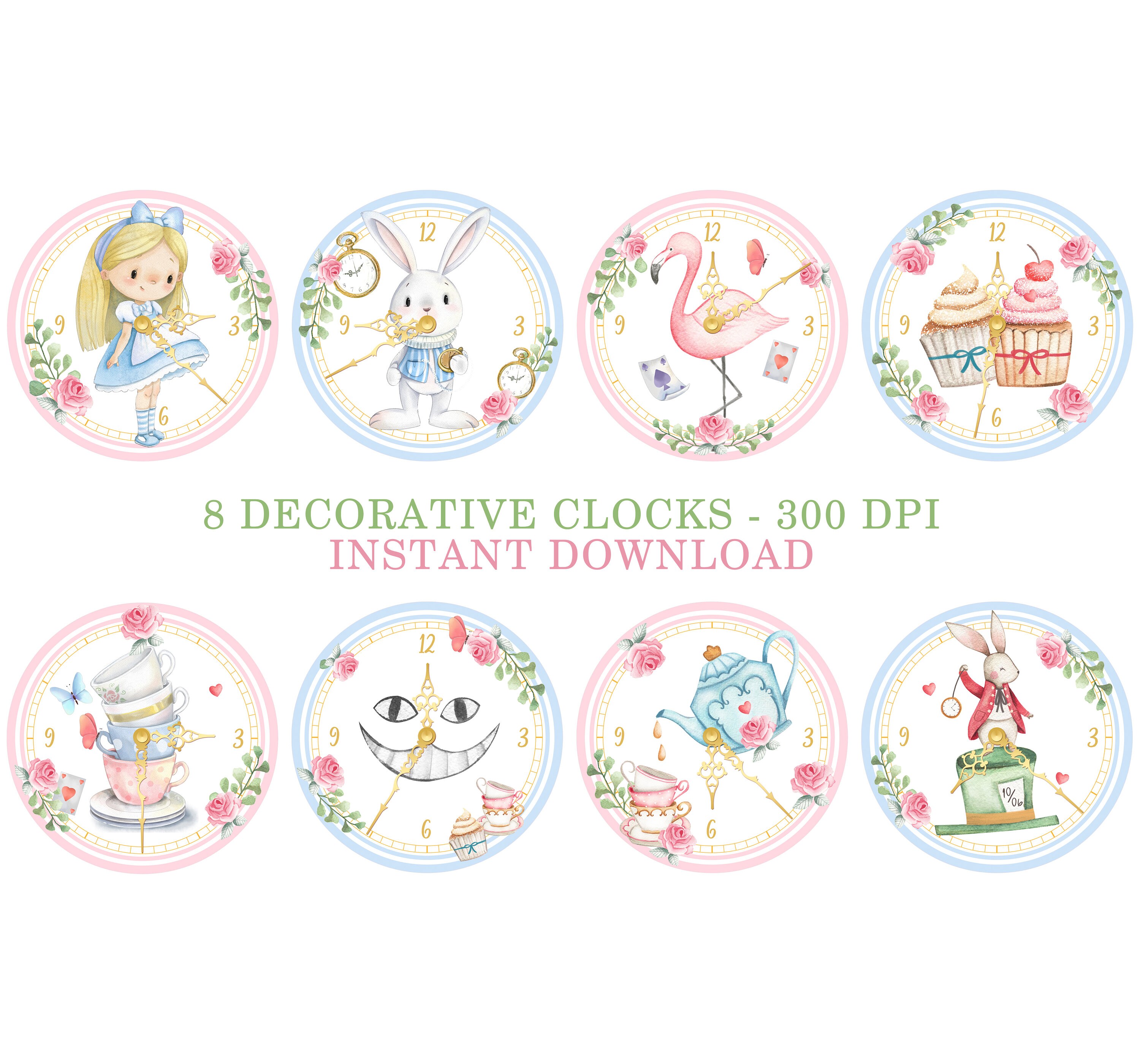 Alice in Wonderland Clocks Instant Download Wonderland Party - Etsy