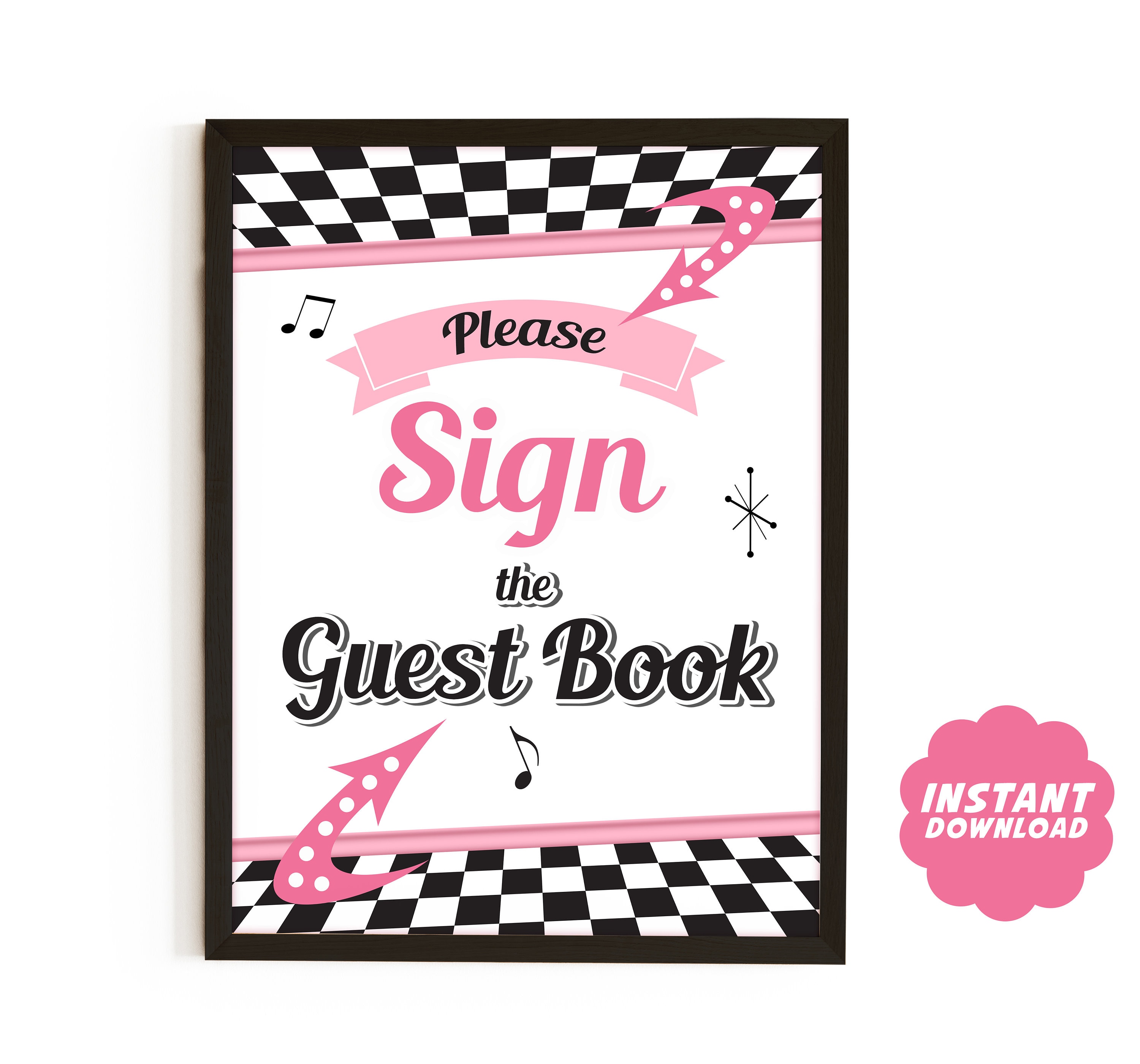 Sign the Guest Book Party Sign, Pink Retro Printable Sign, 1950s ...