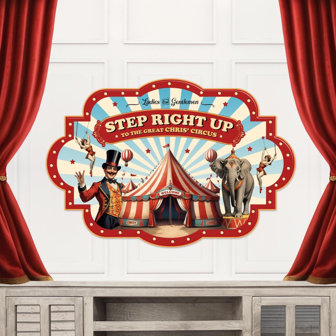 Circus Carnival Party Sign, Vintage Illustrated Circus Characters ...