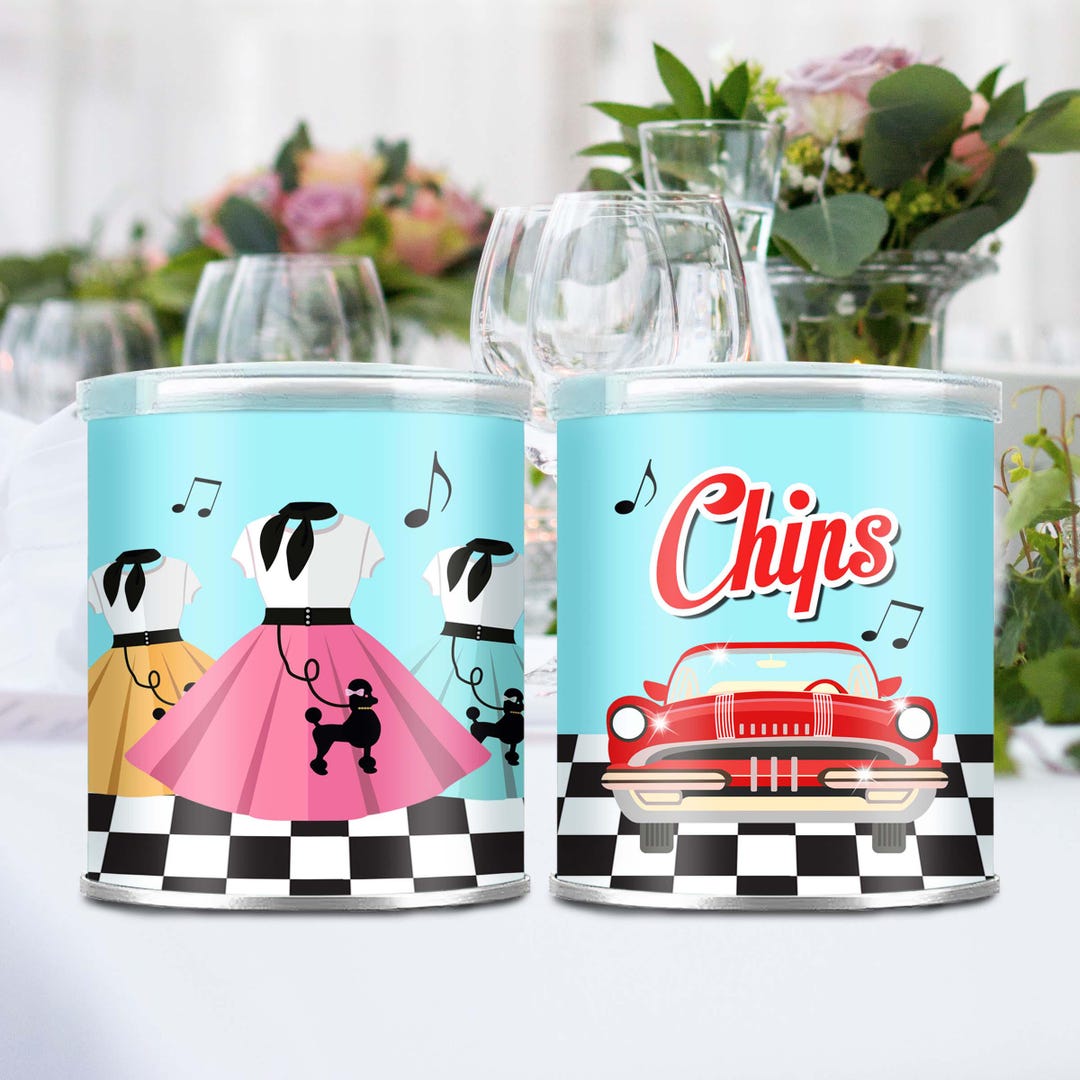 50s Sock Hop Party Chip Can Labels, INSTANT DOWNLOAD, 50s Pringles ...