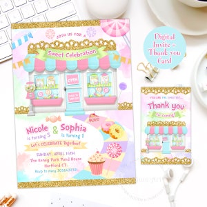 Candy Shop Invitation, Sweet Shop Birthday Party for Siblings ...