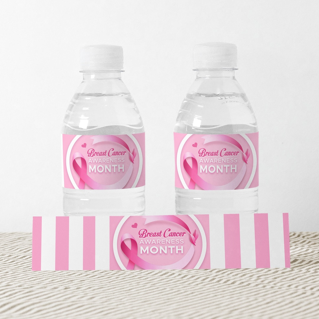 Breast Cancer Awareness Bottle Labels, Printable Pink Ribbon Stickers ...