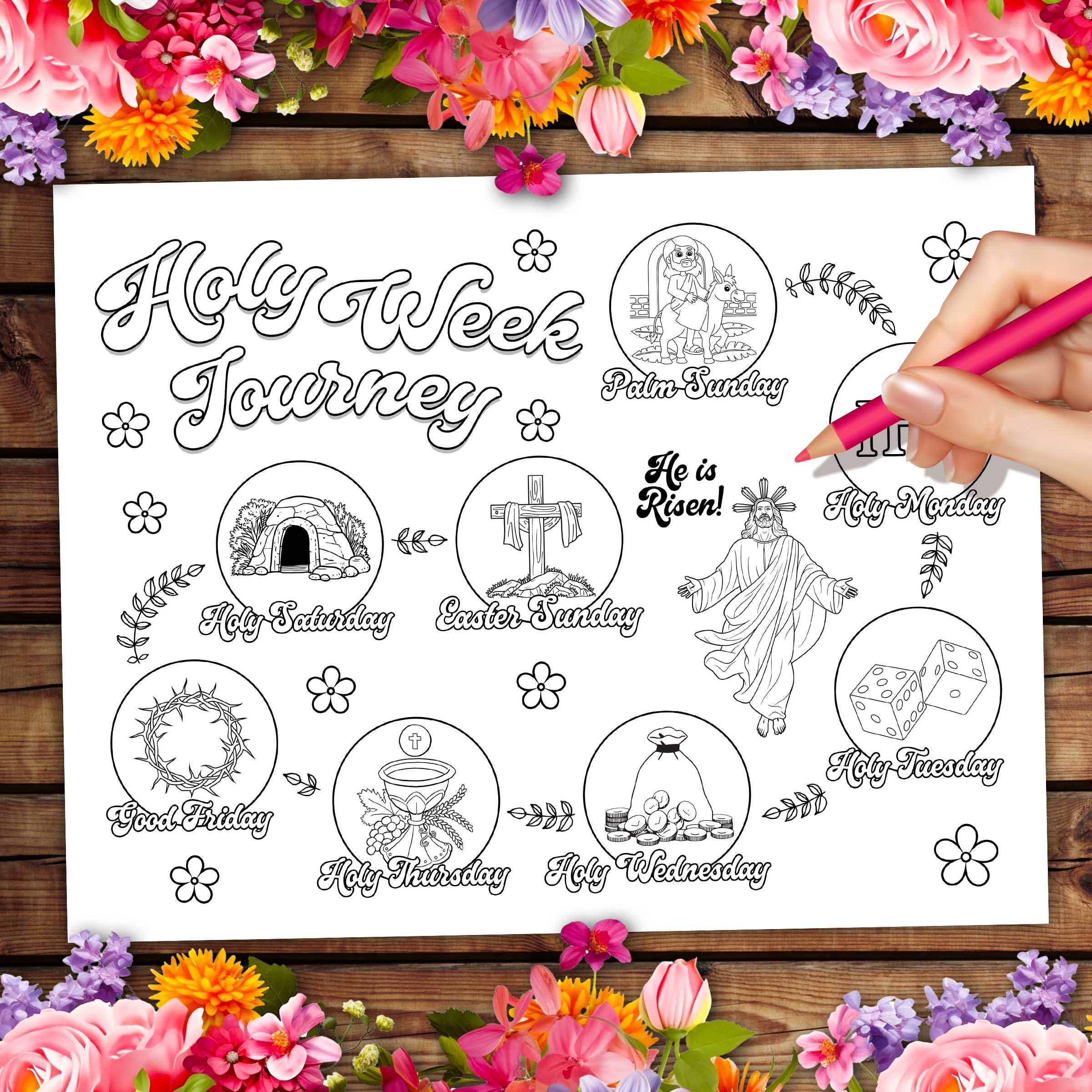 Holy Week Journey Coloring Page, Printable Color Your Own Easter Holy ...