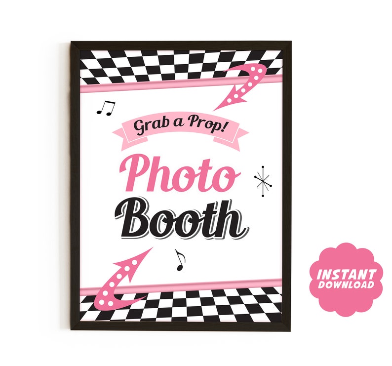 Printable Photo Booth Party Sign, 50s Sock Hop Party Decor, Grab a Prop ...