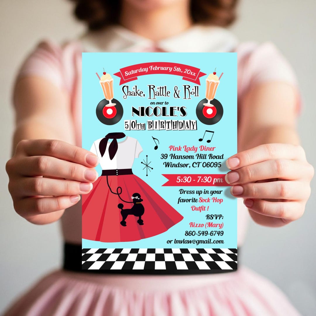 50's Sock Hop Party Invitation, Diner Birthday Party Invite, Back ...