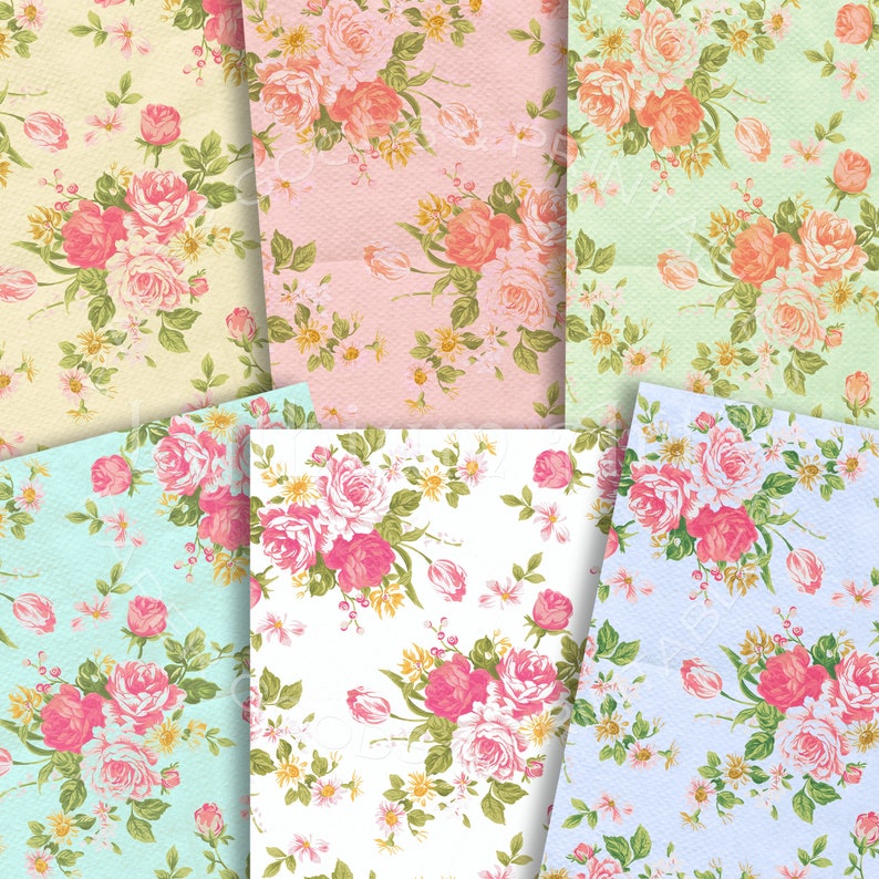 Pretty Roses Digital Paper Vintage Paper Floral Paper - Etsy