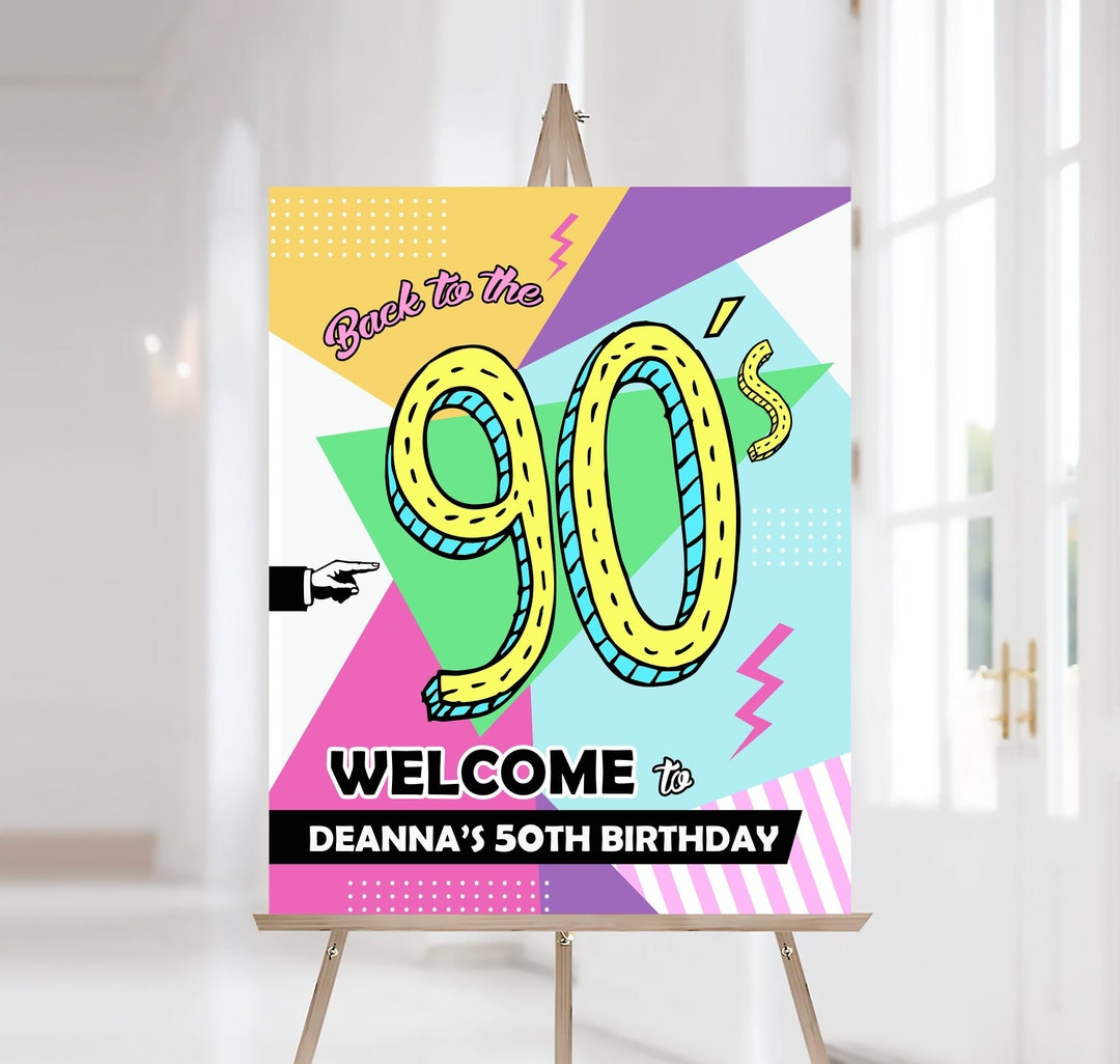90s Party Welcome Sign, Personalized Birthday Sign, Any Age, Printable ...