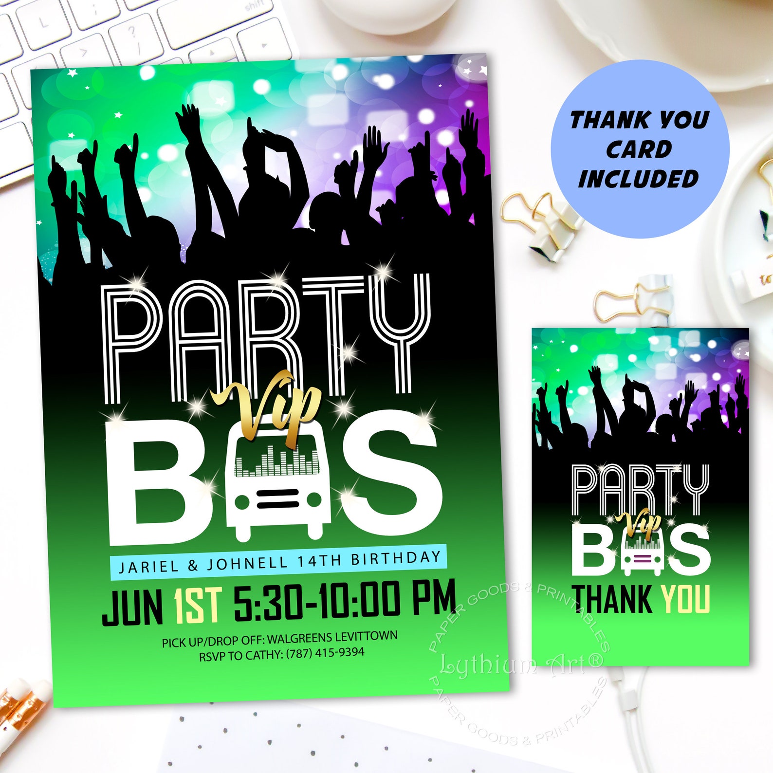 Party VIP Bus Invitation Digital File Thank You Card | Etsy