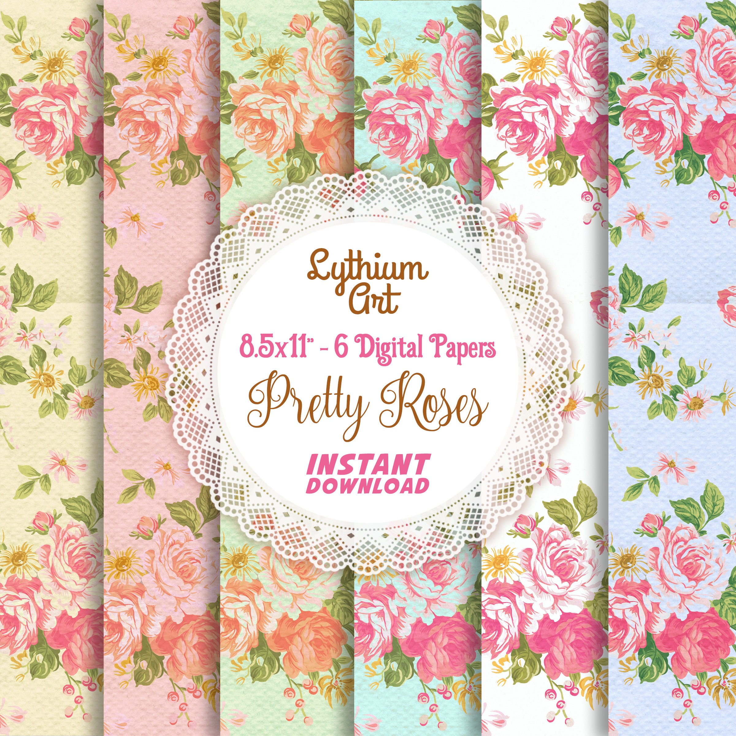 Pretty Roses Digital Paper Vintage Paper Floral Paper - Etsy