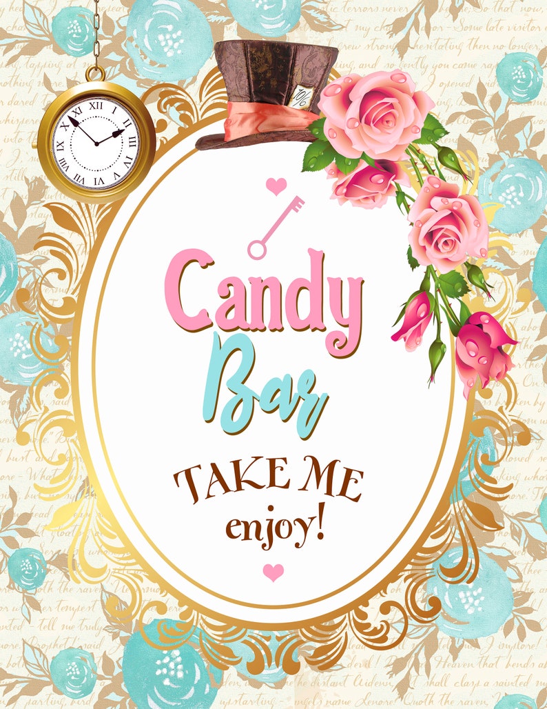 ALICE IN WONDERLAND Party Sign Eat Me Printable Sign Instant - Etsy