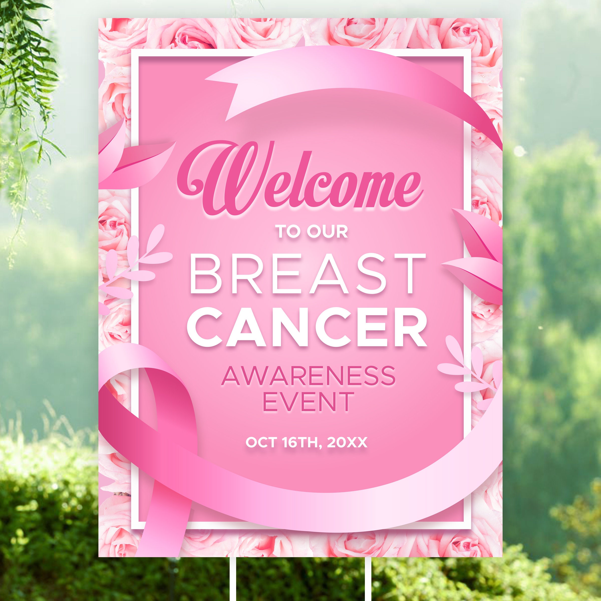 Breast Cancer Awareness Welcome Sign, Printable Pink Ribbon Poster for ...