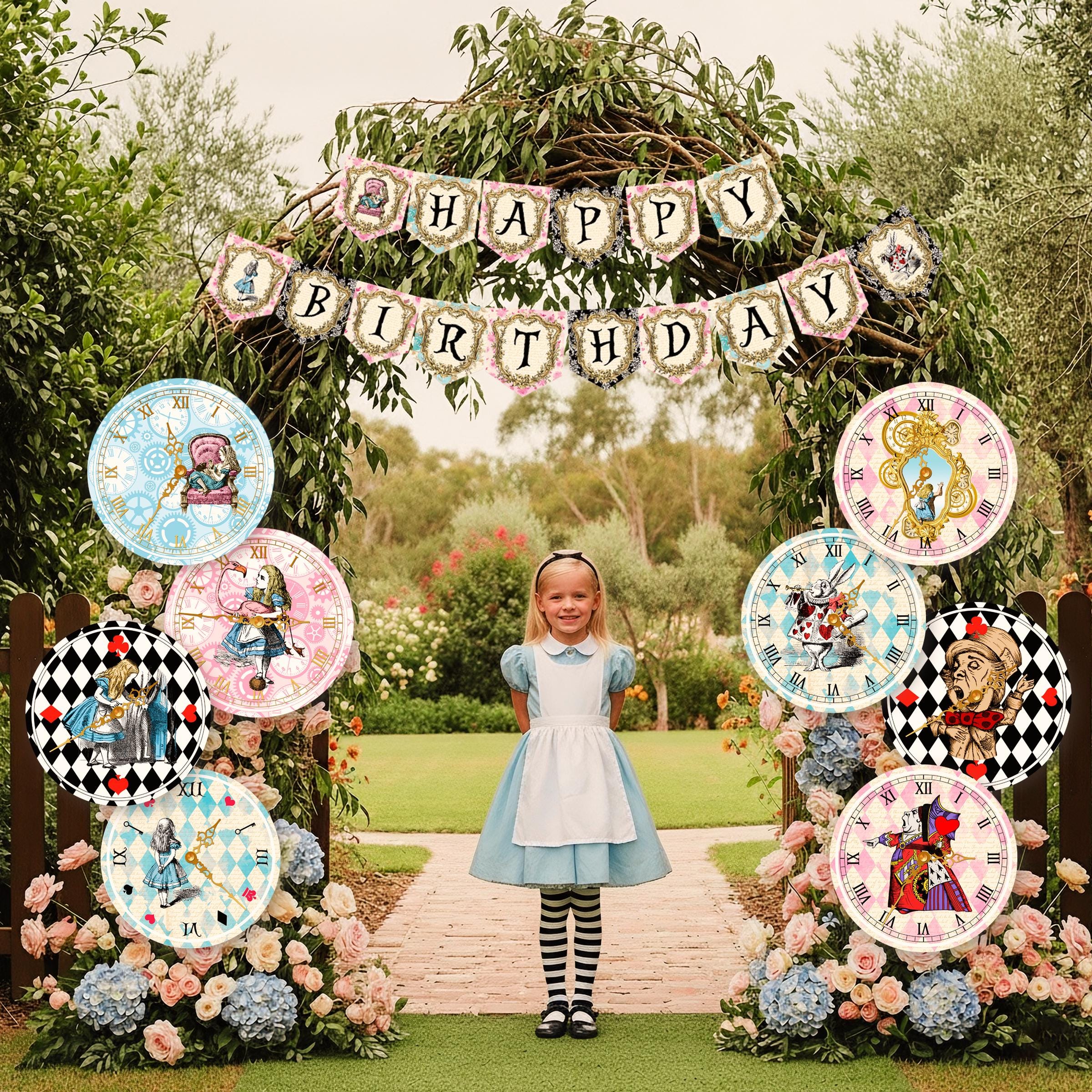 Printable Alice in Wonderland Clock Bundle, Perfect for Party Entrance ...