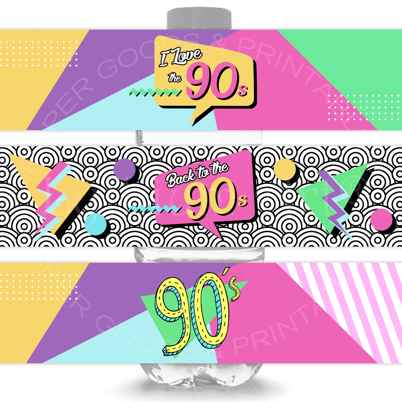 90s Party Water Bottle Labels, Instant Download, 90s Birthday Party ...