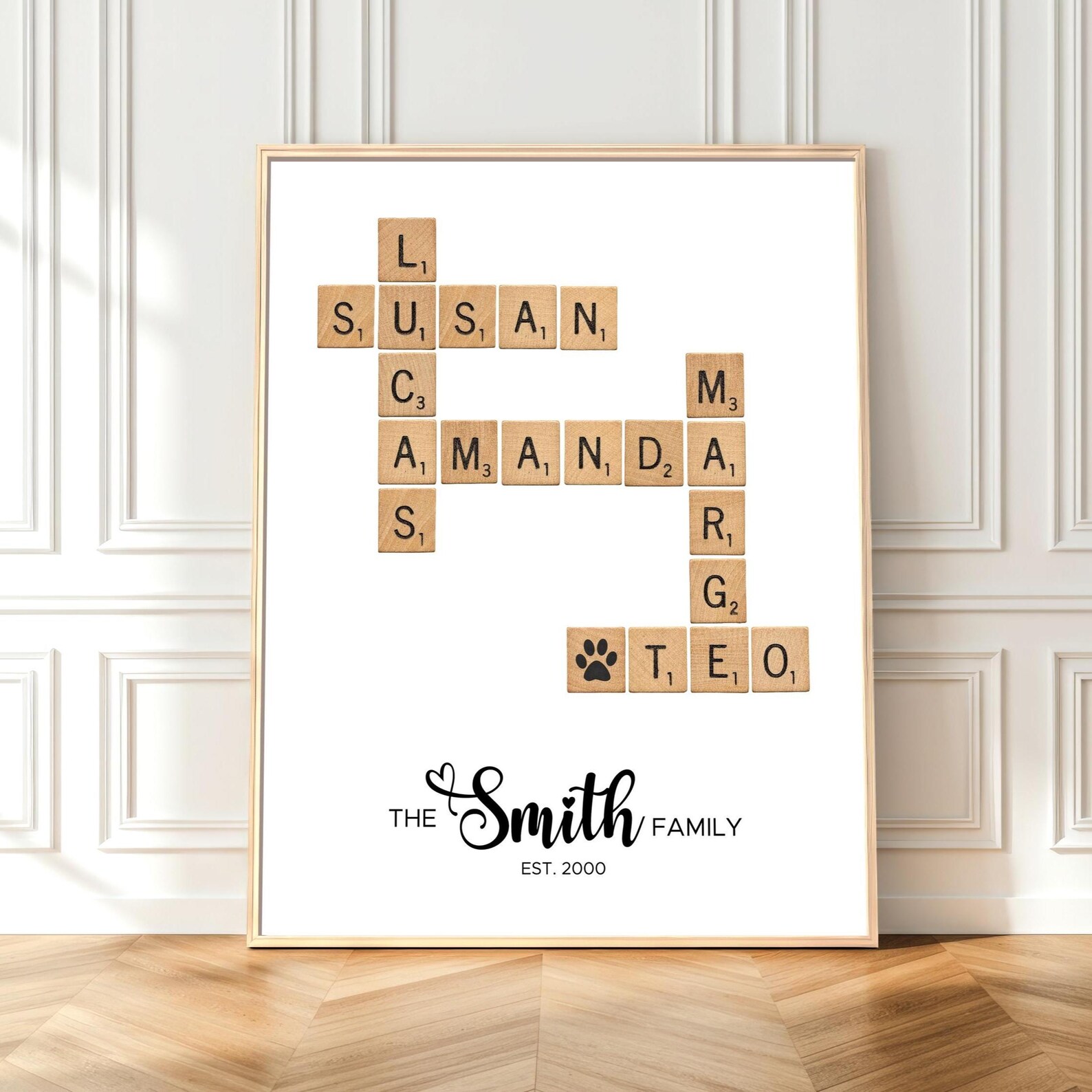 Personalised Family Scrabble Print, Crossword Family Name Sign With ...
