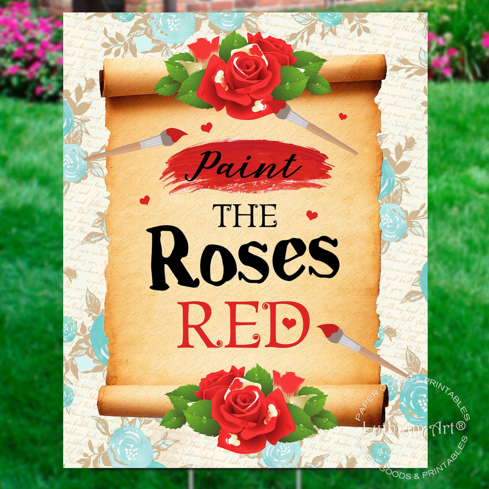 Alice in Wonderland Party Sign Paint the Roses Red Poster - Etsy