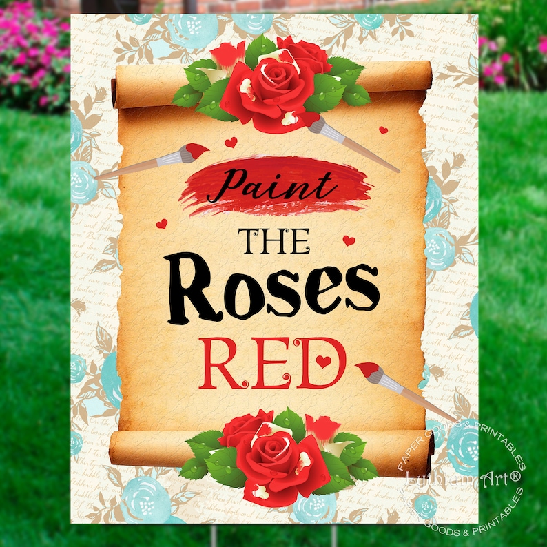 Alice in Wonderland Party Sign Paint the Roses Red Poster - Etsy