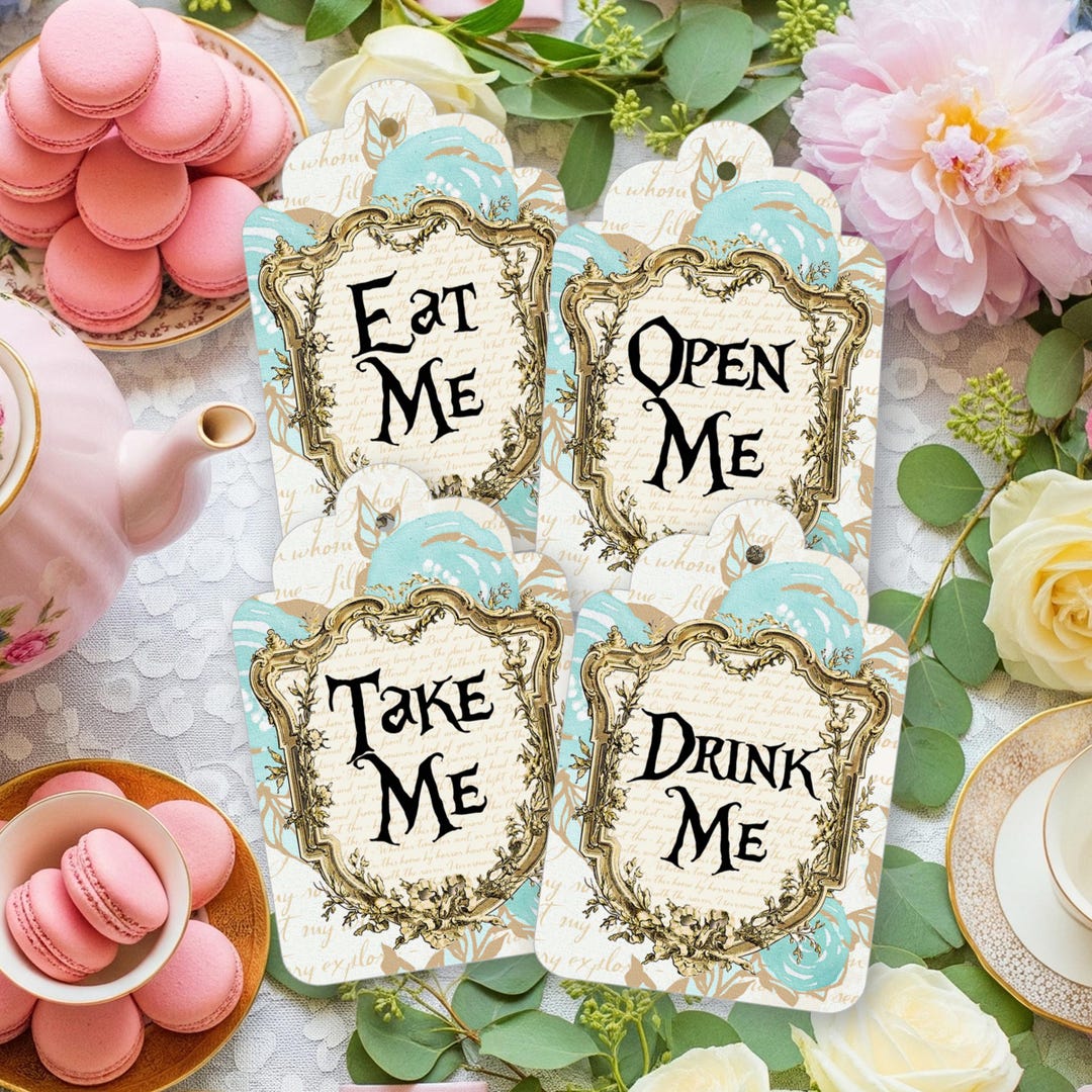Alice in Wonderland Tags Bundle, Printable Eat Me, Drink Me, Open Me ...