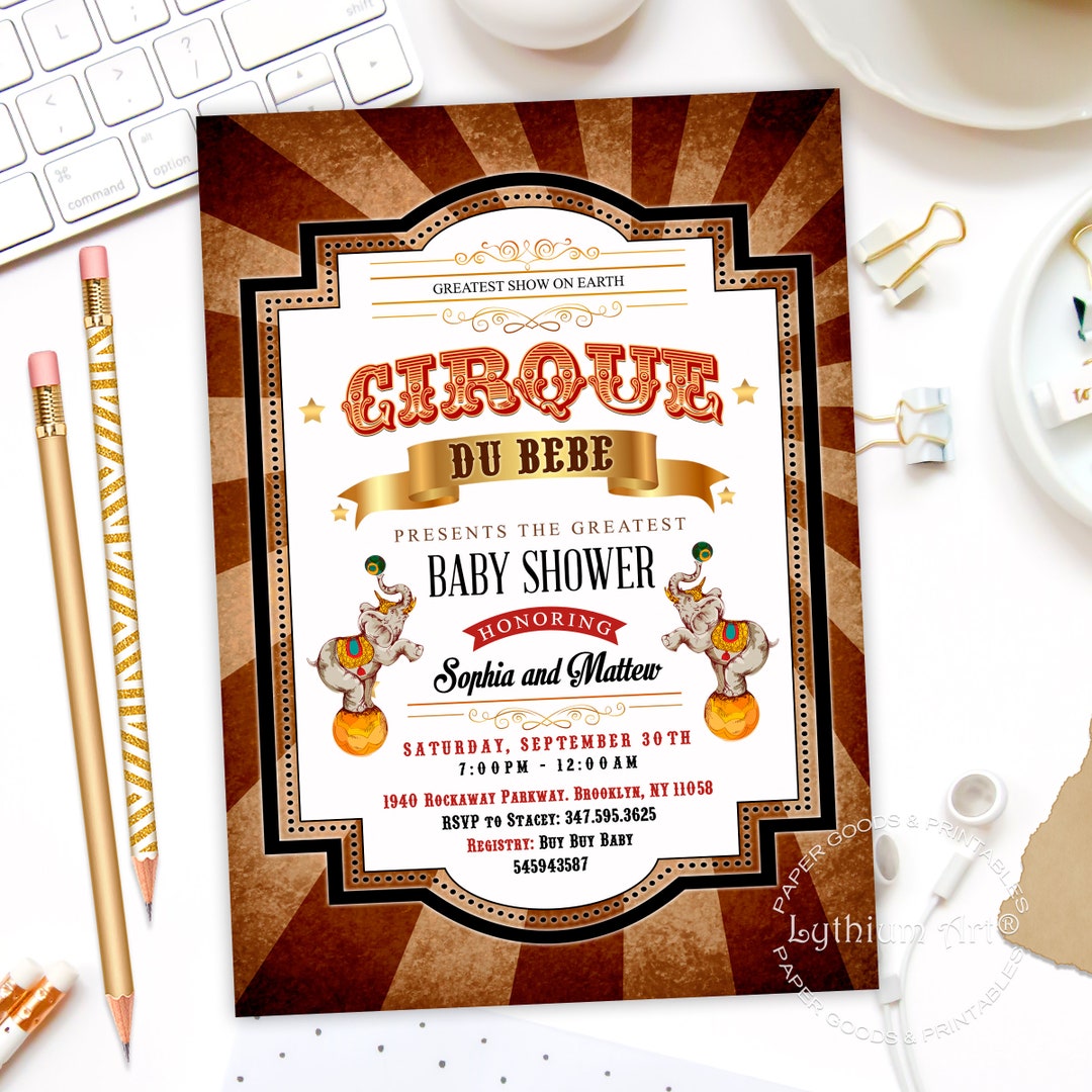 Cirque Du Bebe Invitation, Circus Baby Shower Invitation, Vintage ...