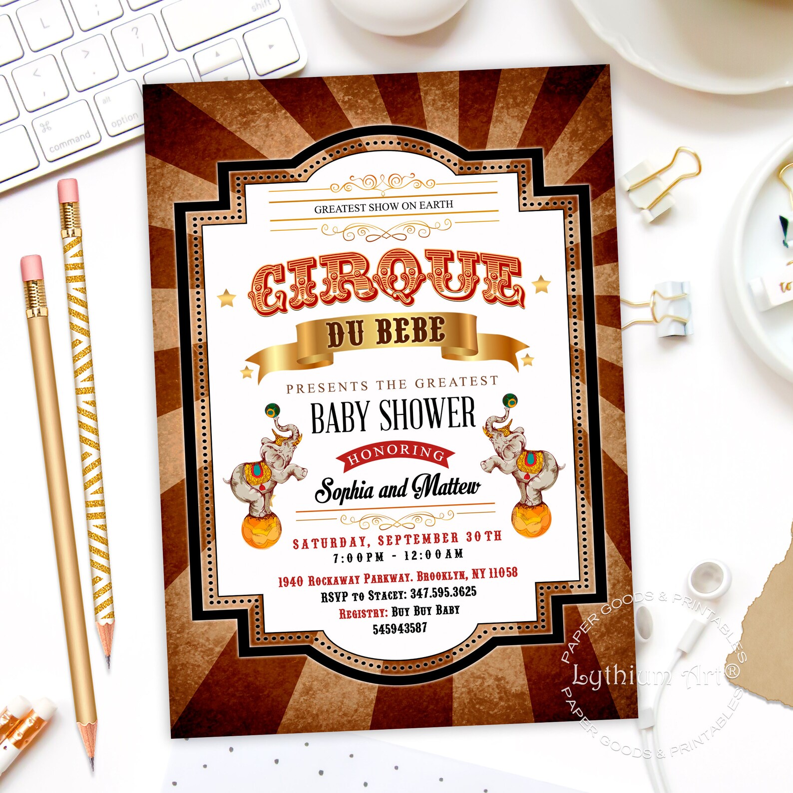Cirque Du Bebe Invitation, Circus Baby Shower Invitation, Vintage ...