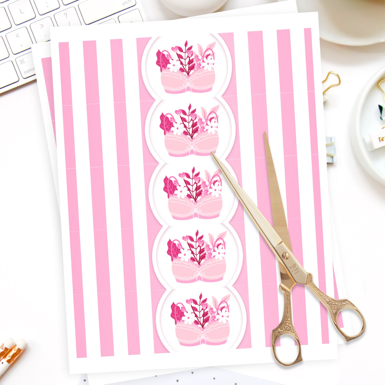 Breast Cancer Awareness Bottle Labels, Printable Pink Floral Bra ...