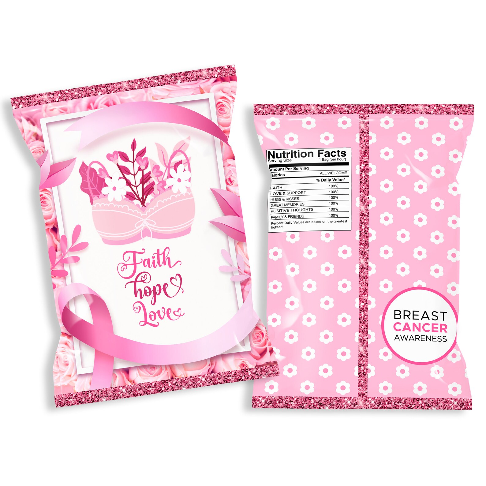 Breast Cancer Awareness Bottle Labels, Printable Pink Floral Bra ...