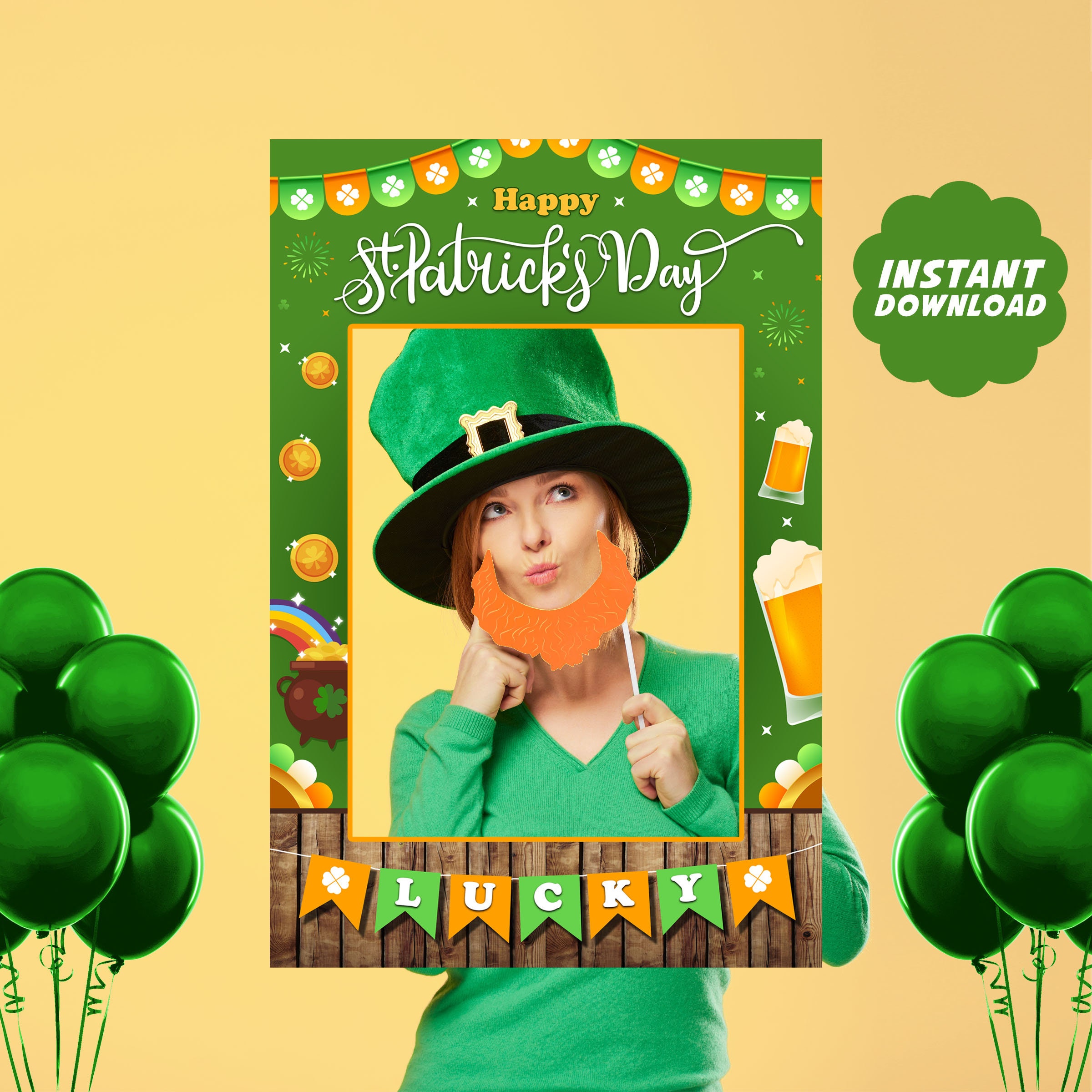 St. Patrick's Day Photo Booth Frame, Printable Social Media Selfie ...