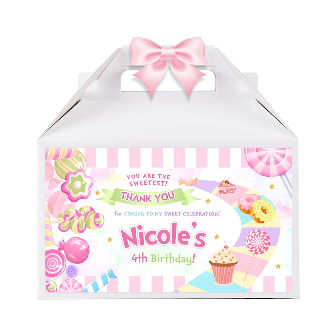 Candyland Party Gable Gift Box Label, Printable and Personalized Gable ...