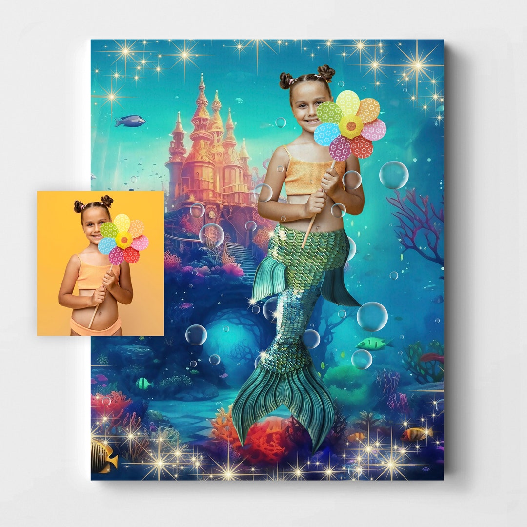 Custom Mermaid Portrait From Photo, Digital Mermaid Photo Gift, Photo ...