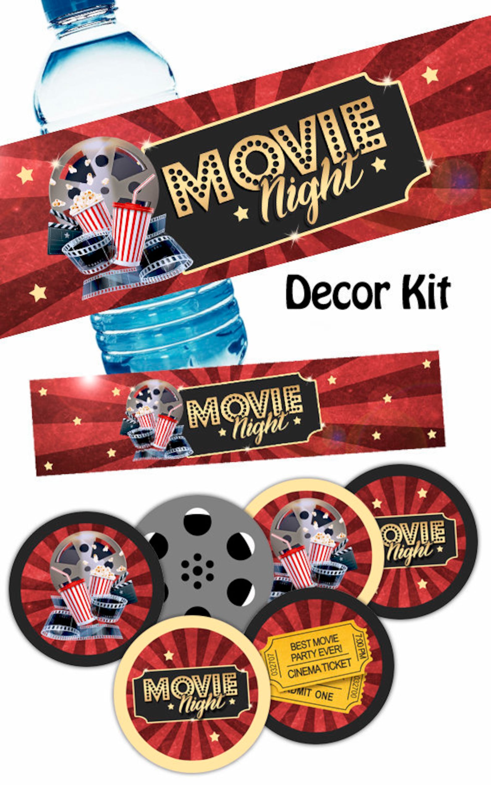 MOVIE NIGHT LABELS Movie Night Decor Kit Movie Night | Etsy