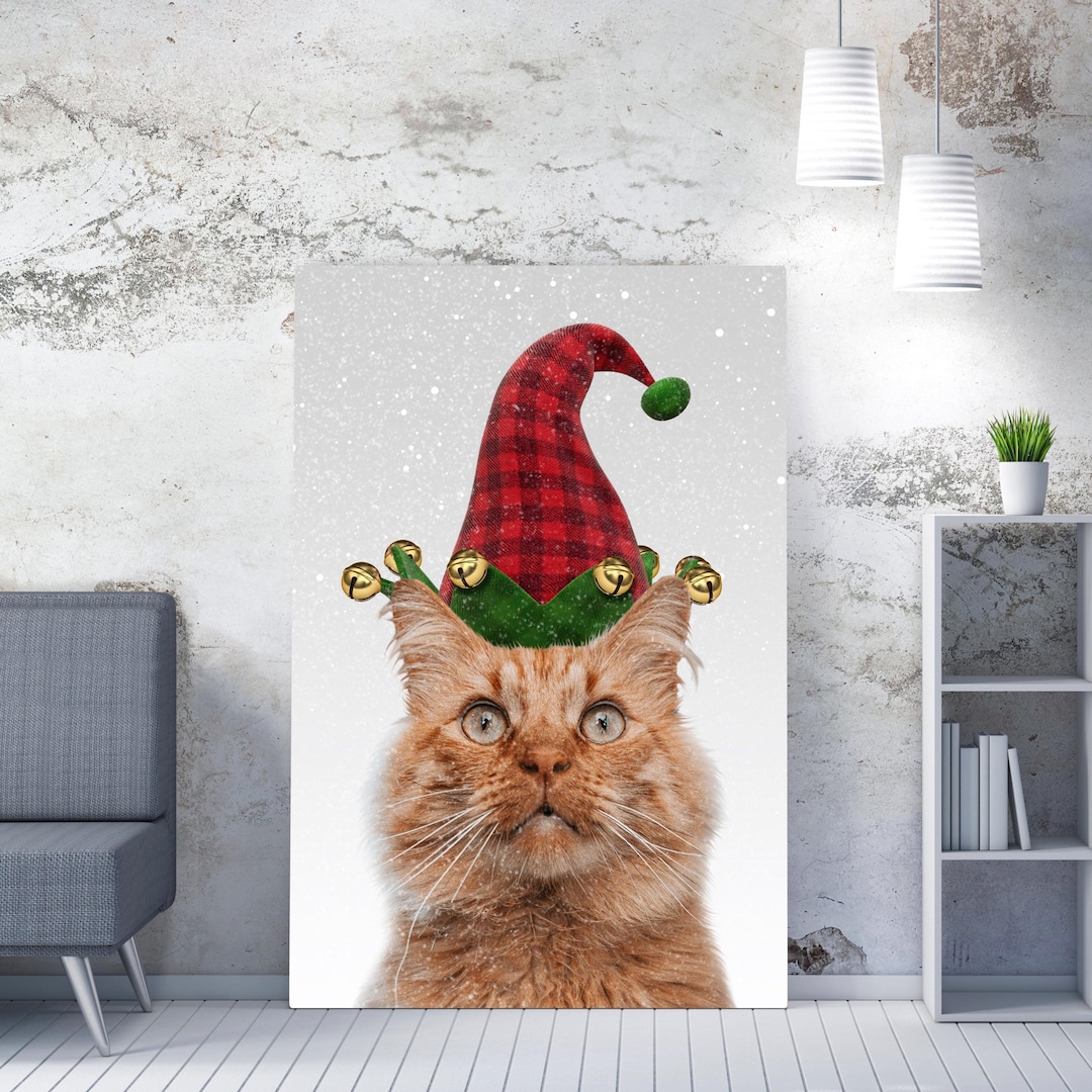 Christmas Elf Cat, Pet Portrait From Photo, Digital Christmas Portrait ...